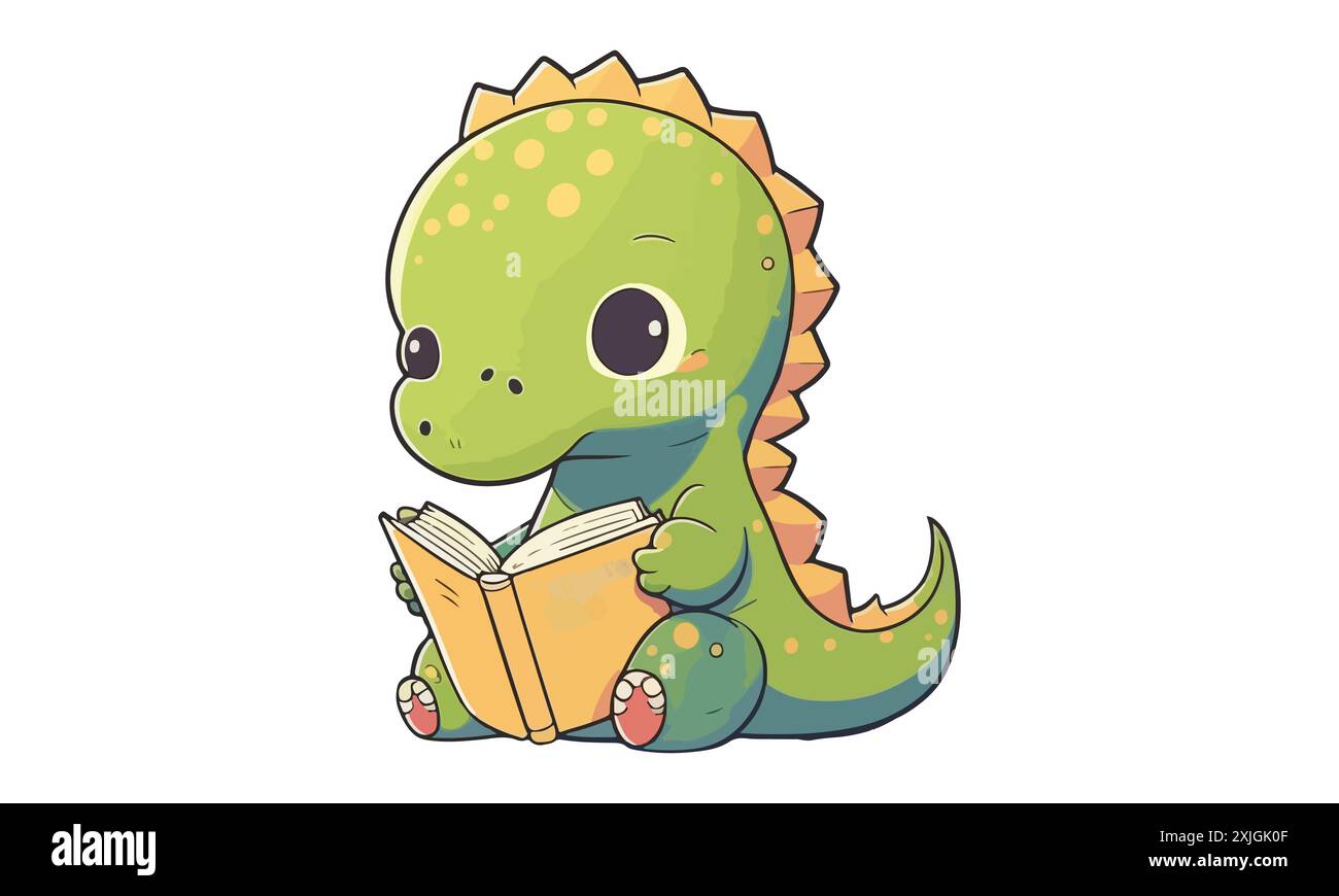 Dinosaur reading book vector vectors hi-res stock photography and ...