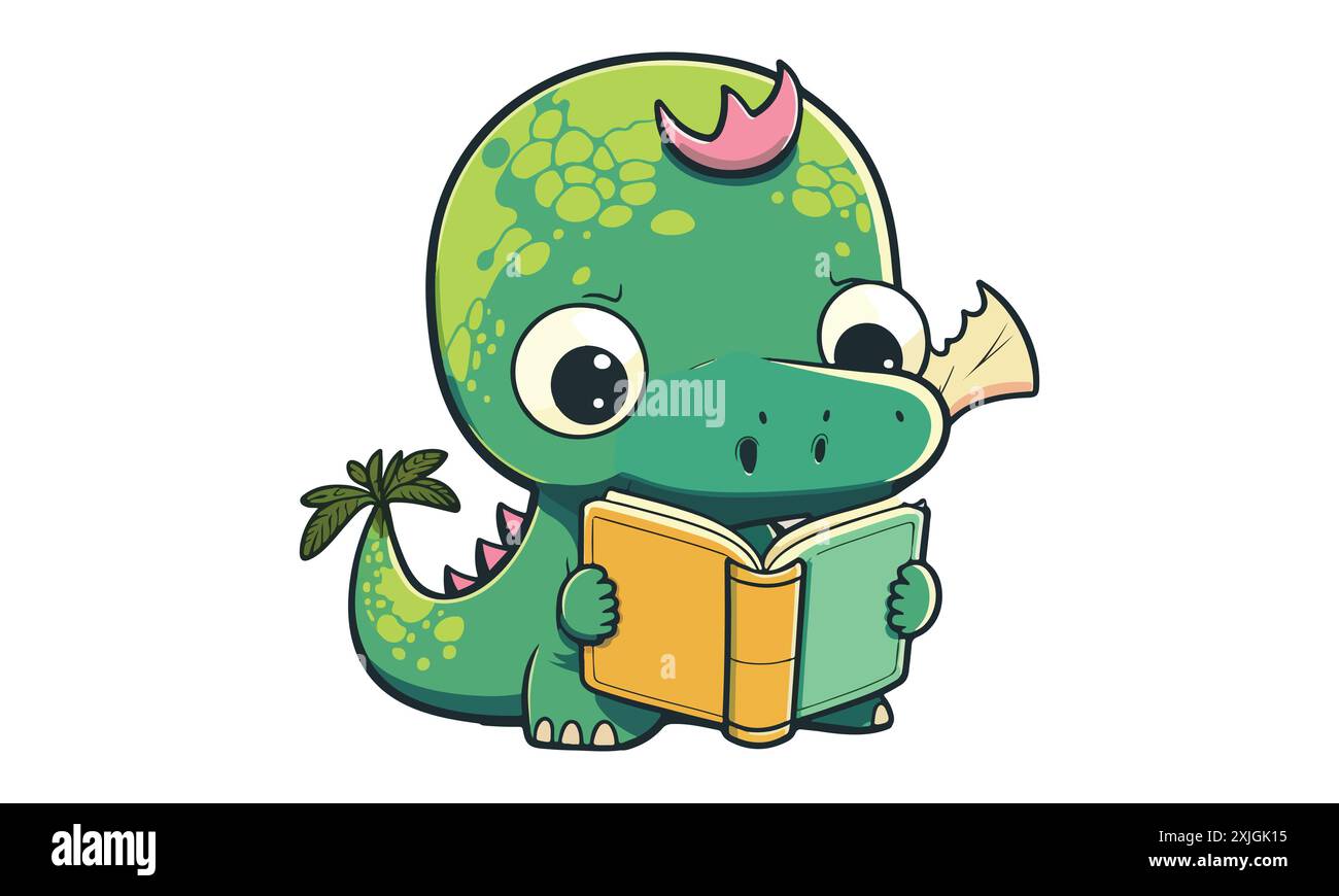 Dinosaur reading book vector vectors hi-res stock photography and ...