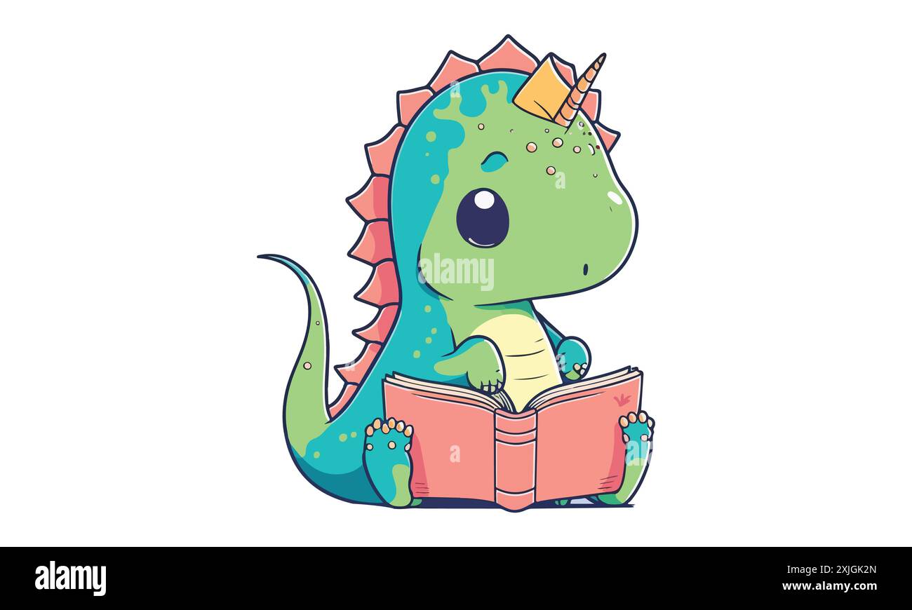 Dinosaur reading book vector vectors hi-res stock photography and ...