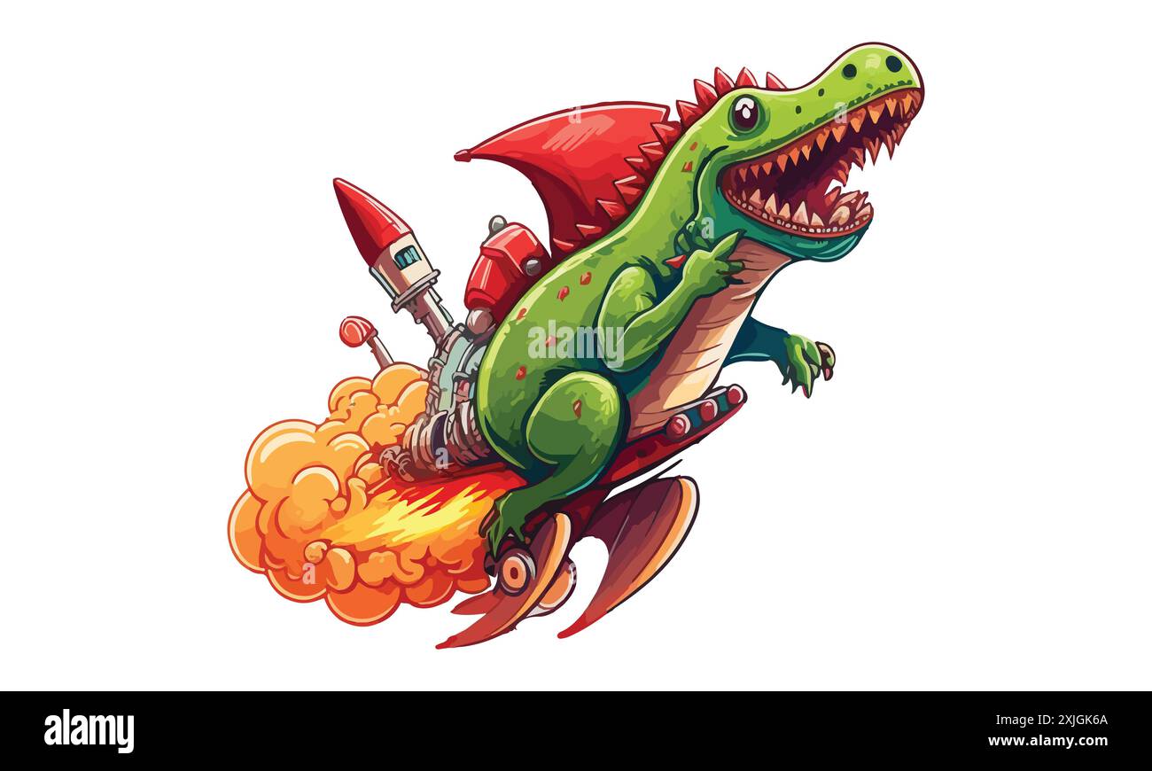 Dinosaur riding a rocket vector illustration Stock Vector Image & Art ...