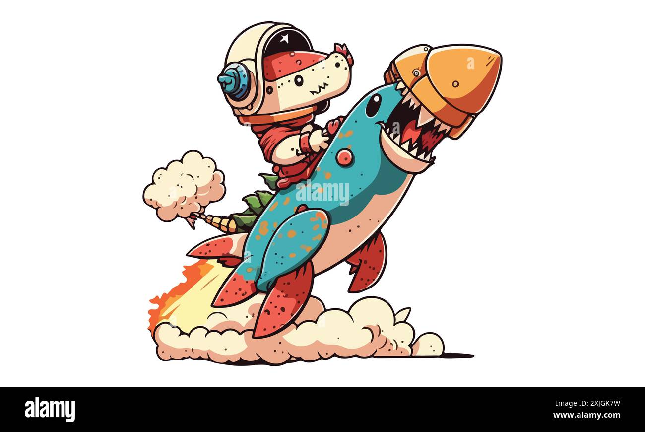 Dinosaur riding a rocket vector illustration Stock Vector Image & Art ...