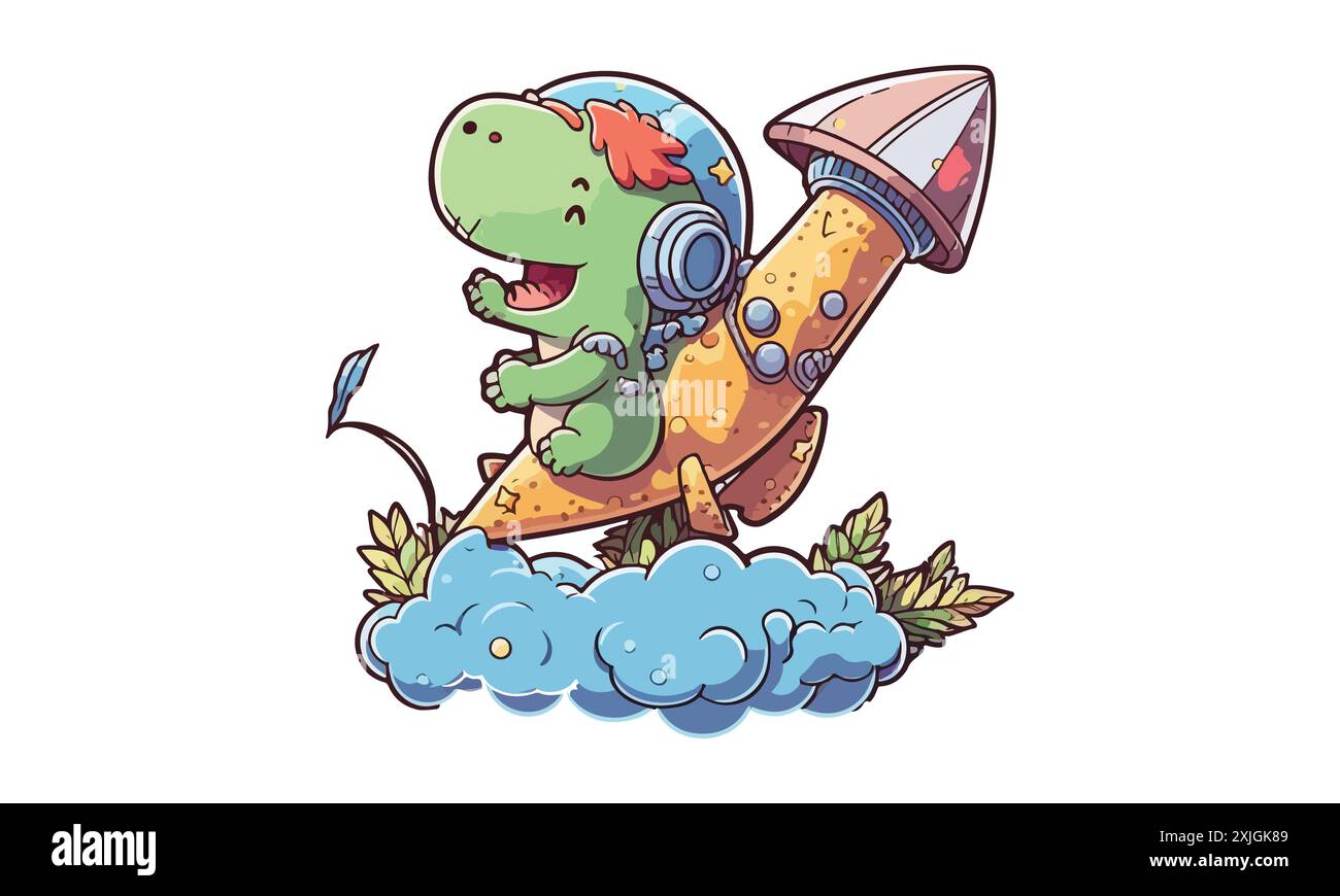 Dinosaur riding a rocket vector illustration Stock Vector Image & Art ...