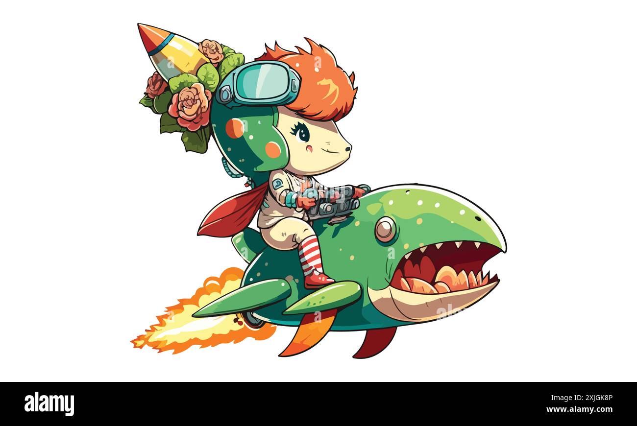 Dinosaur riding a rocket vector illustration Stock Vector Image & Art ...