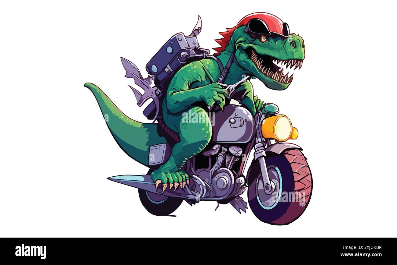 Dinosaur riding a motorcycle vector illustration Stock Vector Image ...