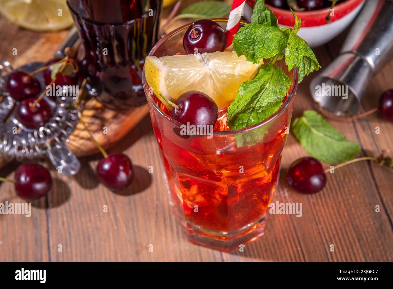 Summer cold refreshment cocktail with cola cherry juice. Cherry cola ...