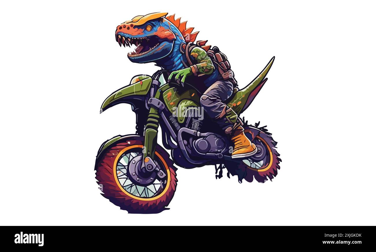 Dinosaur riding a motorcycle vector illustration Stock Vector Image ...