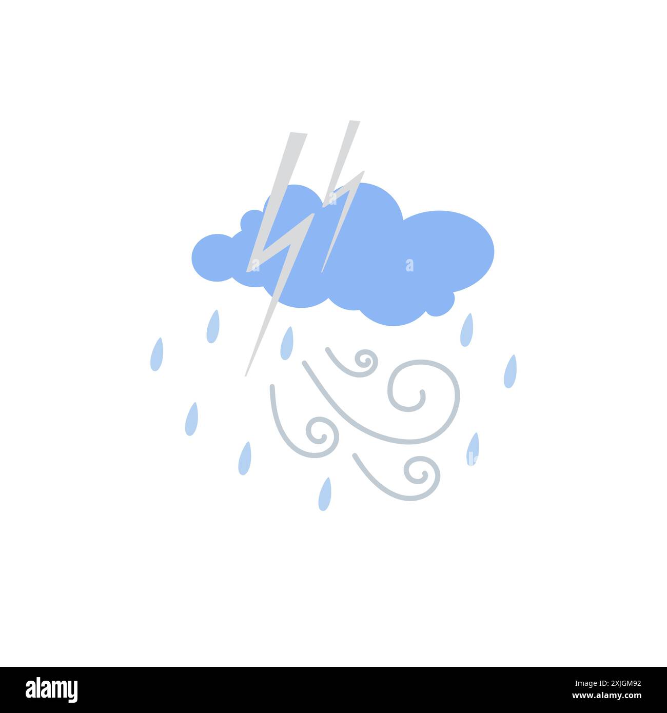 Storm, lightning, rain and clouds cute hand drawn doodle minimalist ...