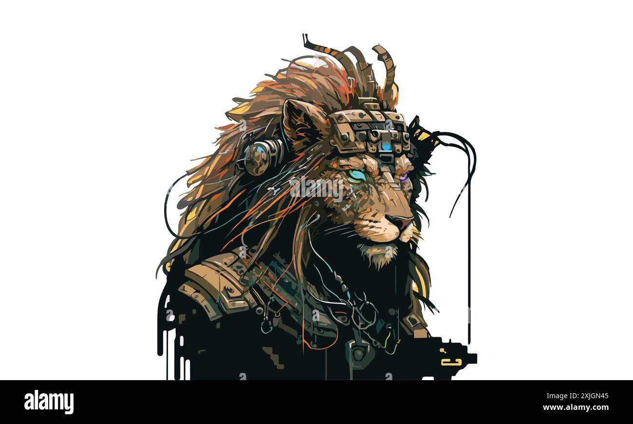 Lion Cyberpunk Vector Illustration Stock Vector Image & Art - Alamy