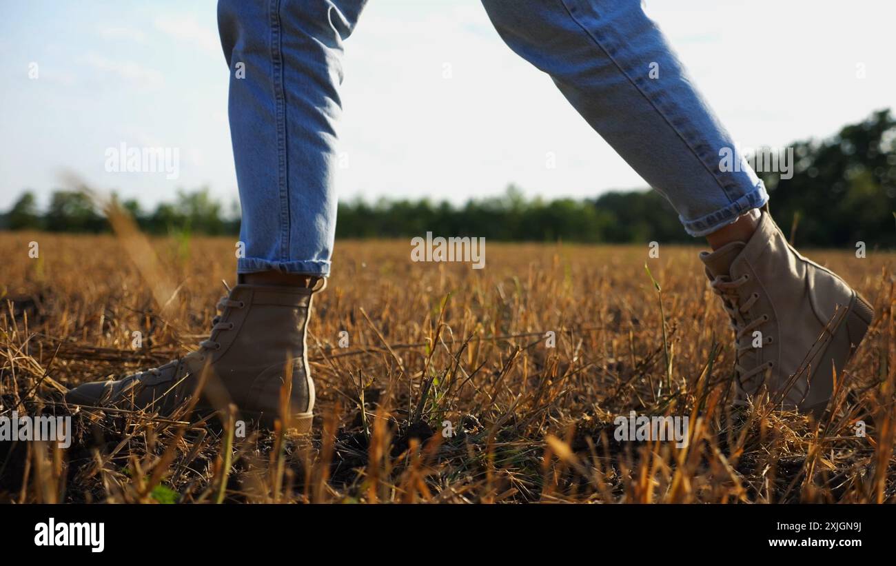 Farmer foot going field straw hi-res stock photography and images - Alamy