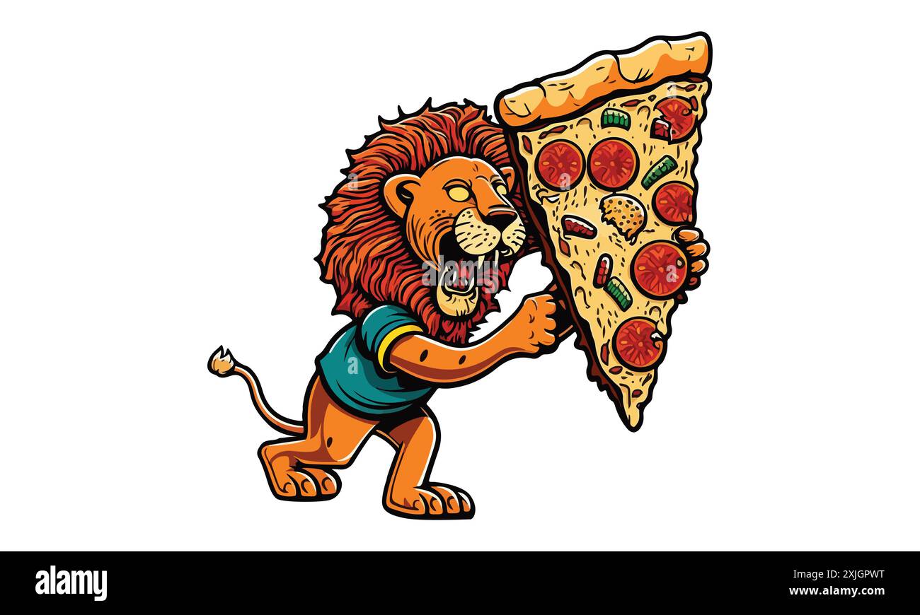 Lion eats Pizza Vector Illustration Stock Vector Image & Art - Alamy