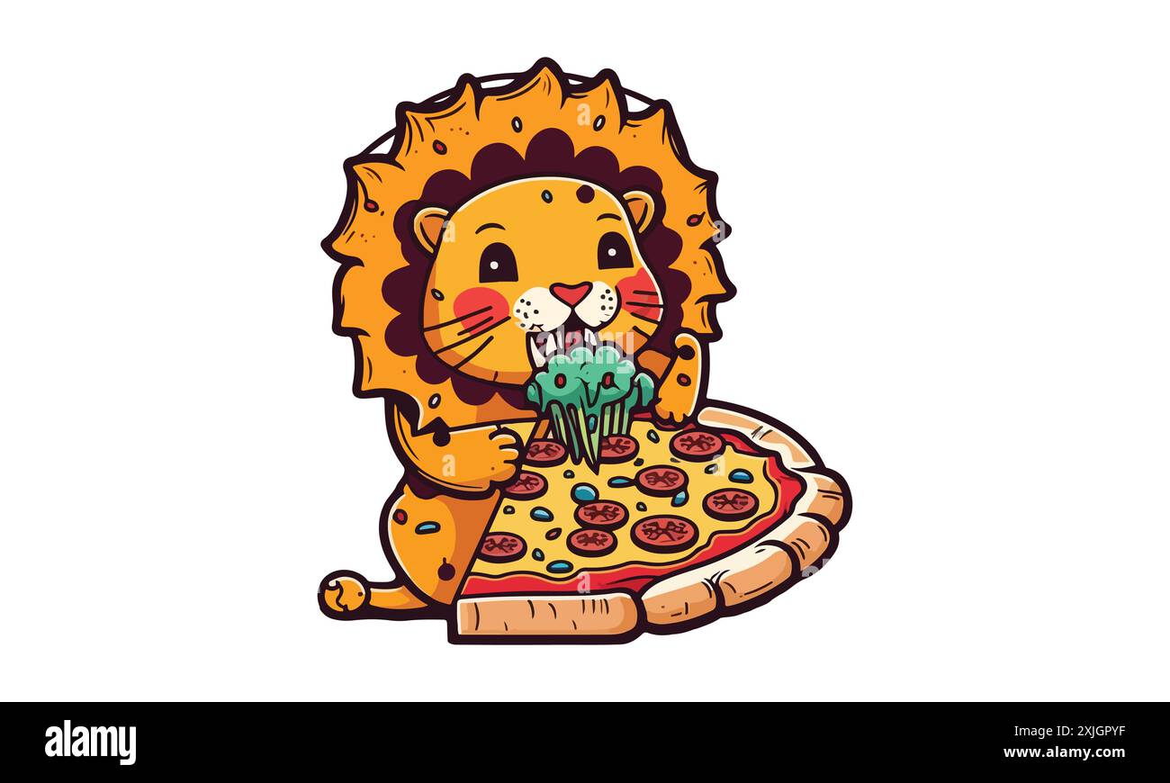Lion eats Pizza Vector Illustration Stock Vector Image & Art - Alamy