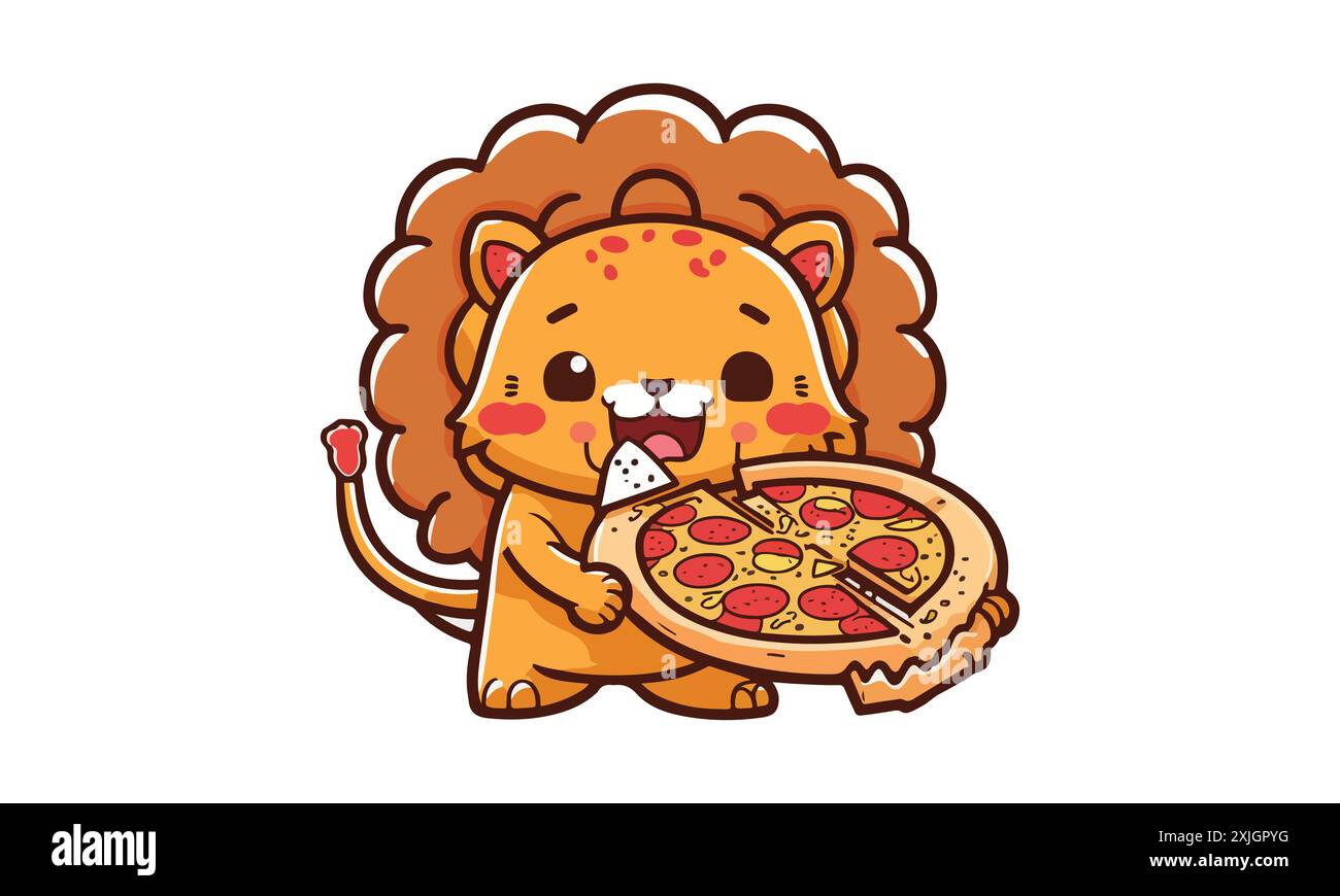Lion eats Pizza Vector Illustration Stock Vector Image & Art - Alamy