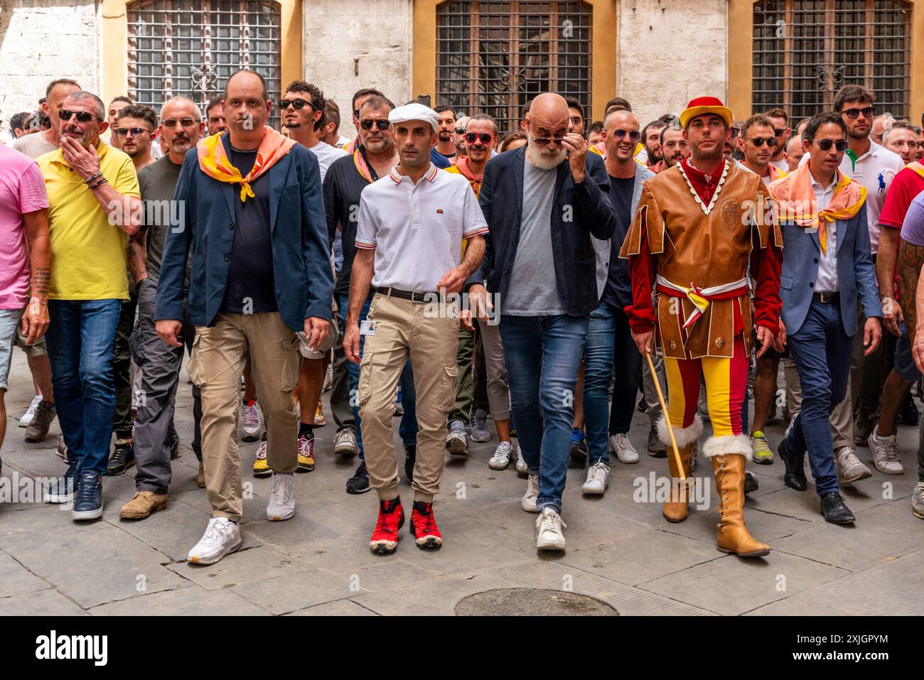 The Valdimontone Contrada Arrive In The Piazza Del Campo With Their ...
