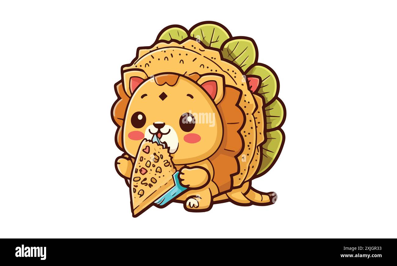 Lion eats Pizza Vector Illustration Stock Vector Image & Art - Alamy