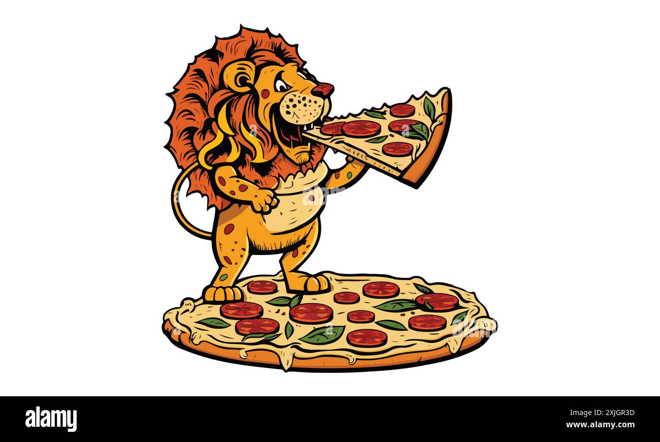 Lion eats Pizza Vector Illustration Stock Vector Image & Art - Alamy