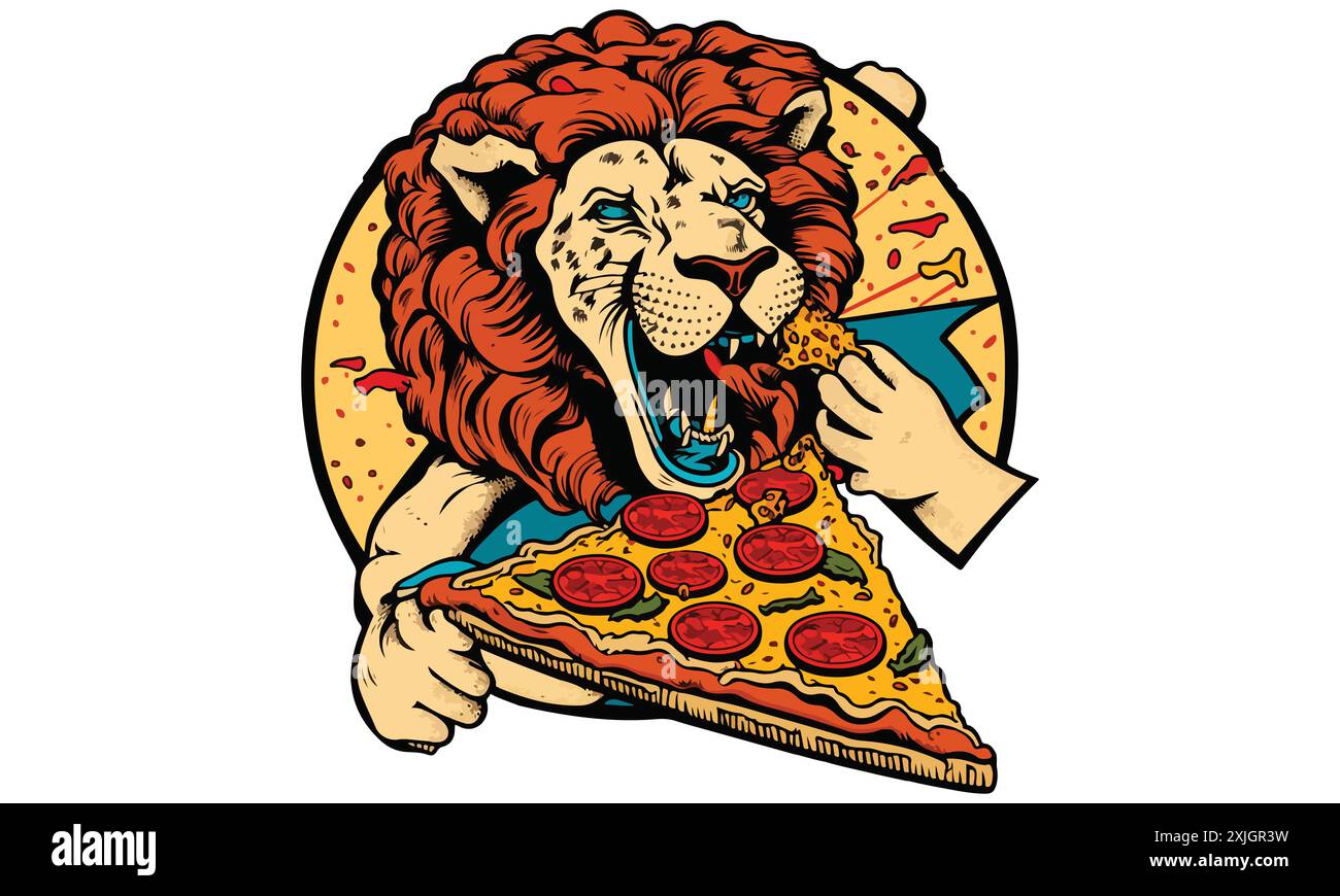 Lion eats Pizza Vector Illustration Stock Vector Image & Art - Alamy