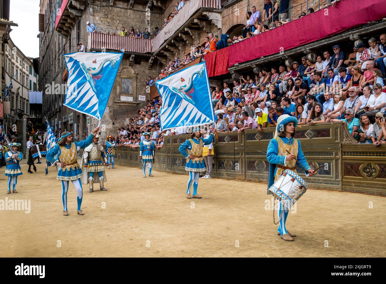 Members of The Contrada of Onda Carrying Flags and Dressed In Medieval ...