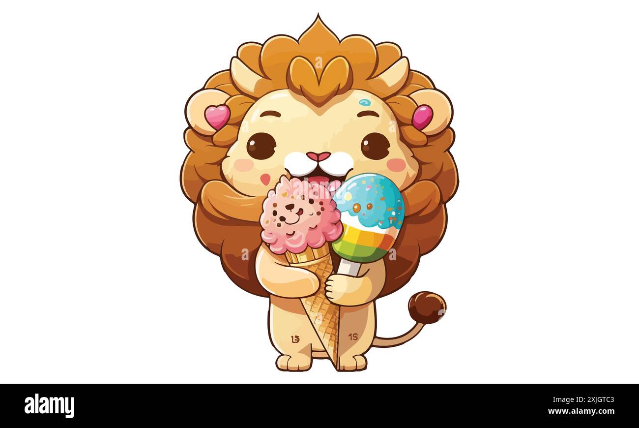 Lion Eat Ice Cream Vector Illustration Stock Vector Image & Art - Alamy