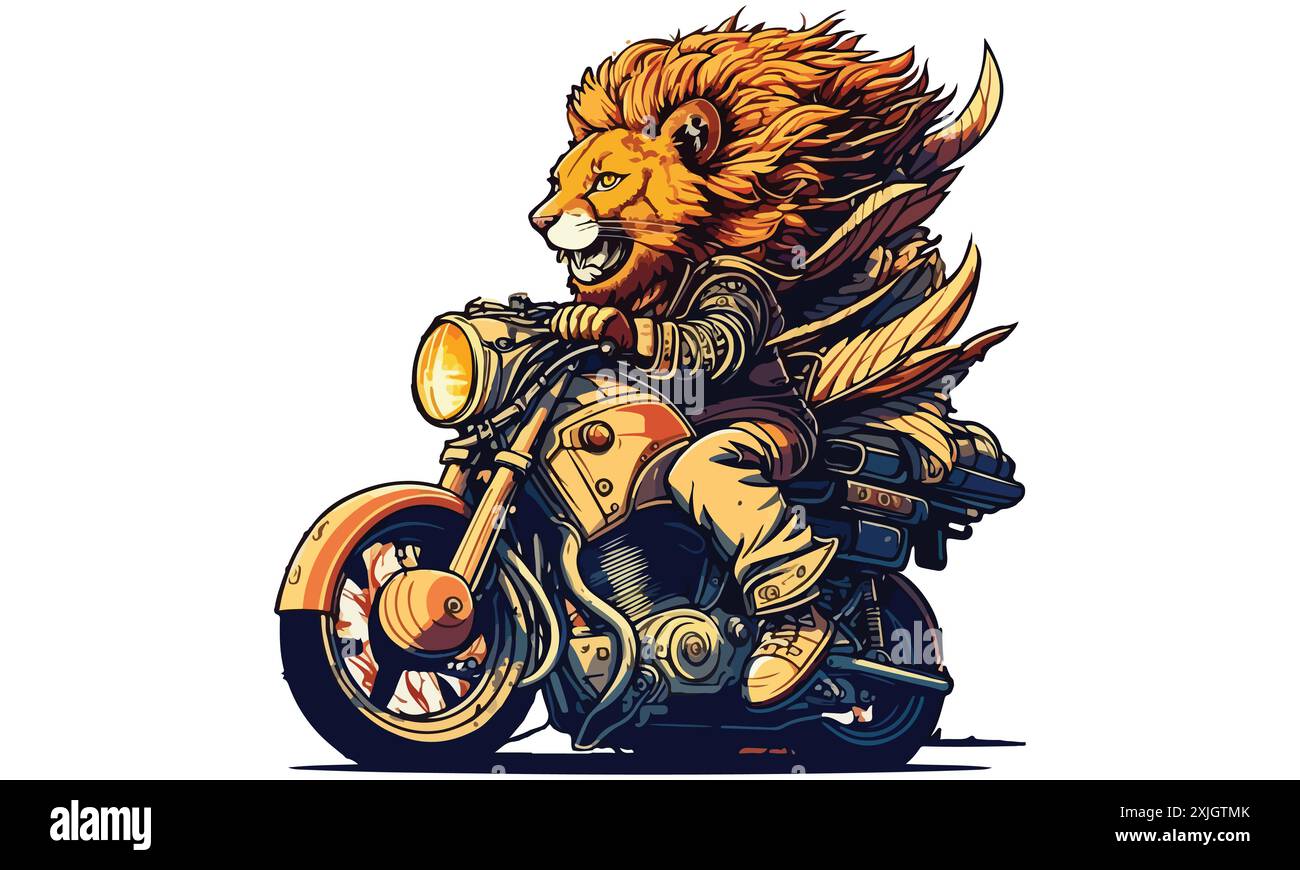 Lion Riding a Motorcycle Vector Illustration Stock Vector Image & Art ...
