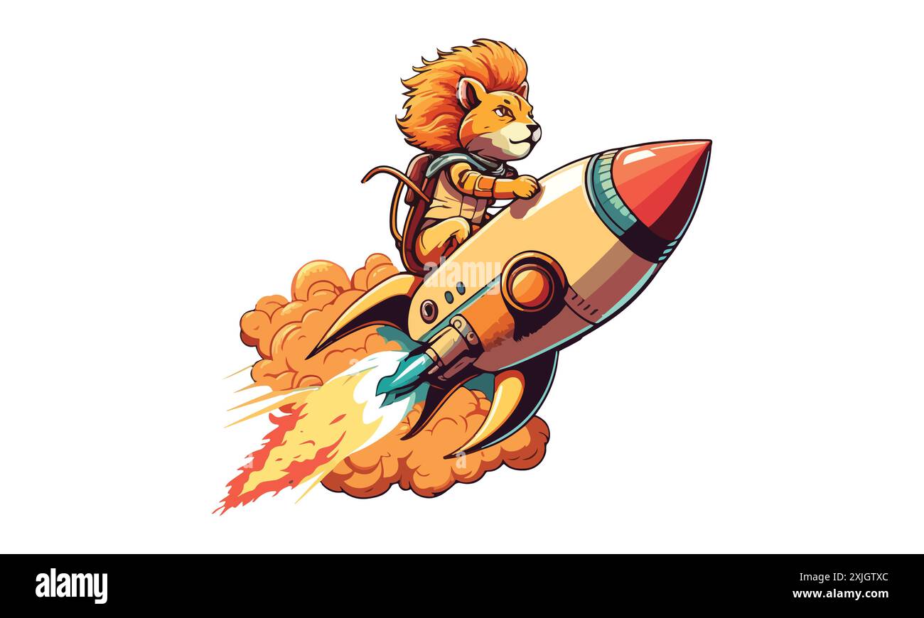 Lion Riding a Rocket Vector Illustration Stock Vector Image & Art - Alamy