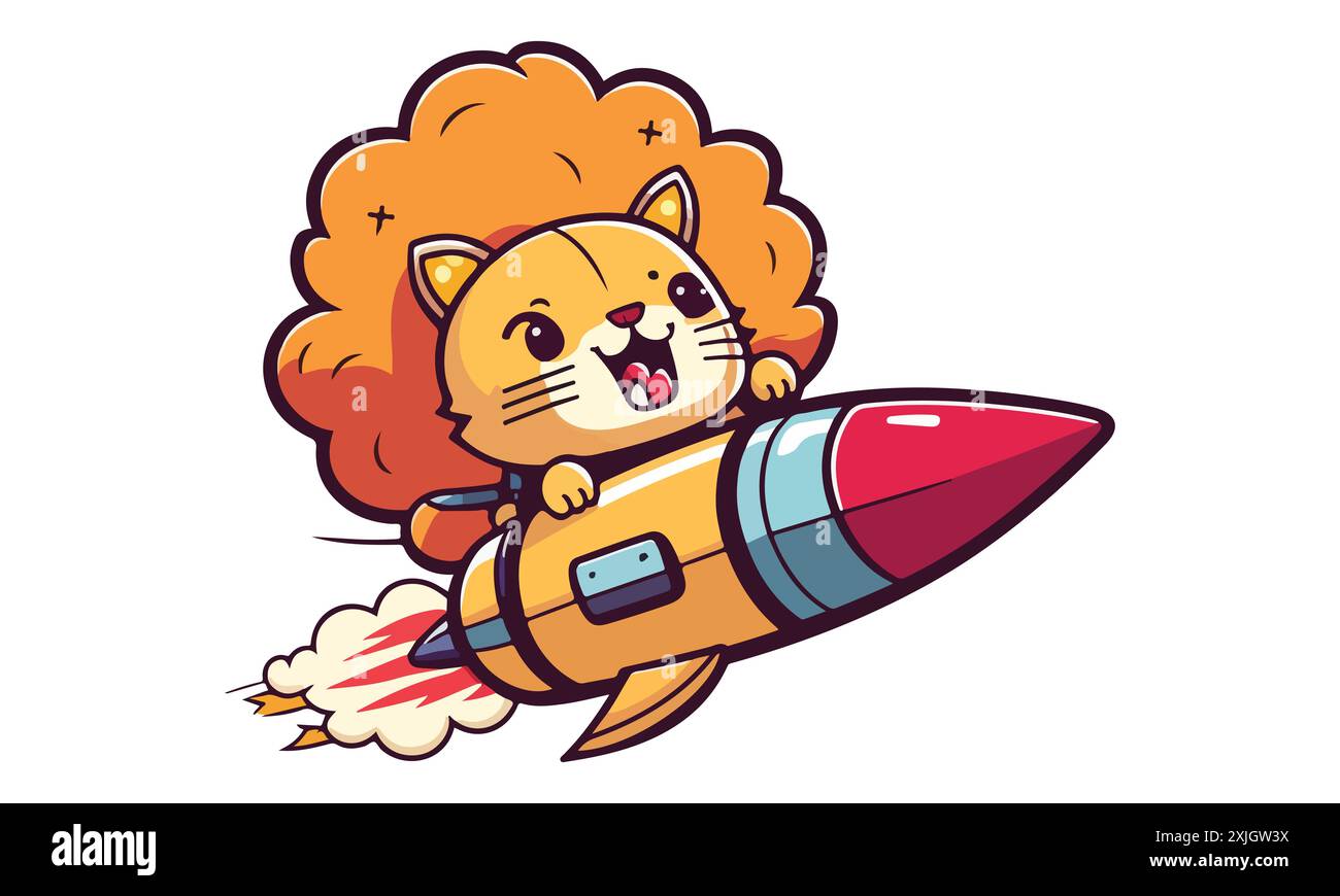 Lion Riding a Rocket Vector Illustration Stock Vector Image & Art - Alamy