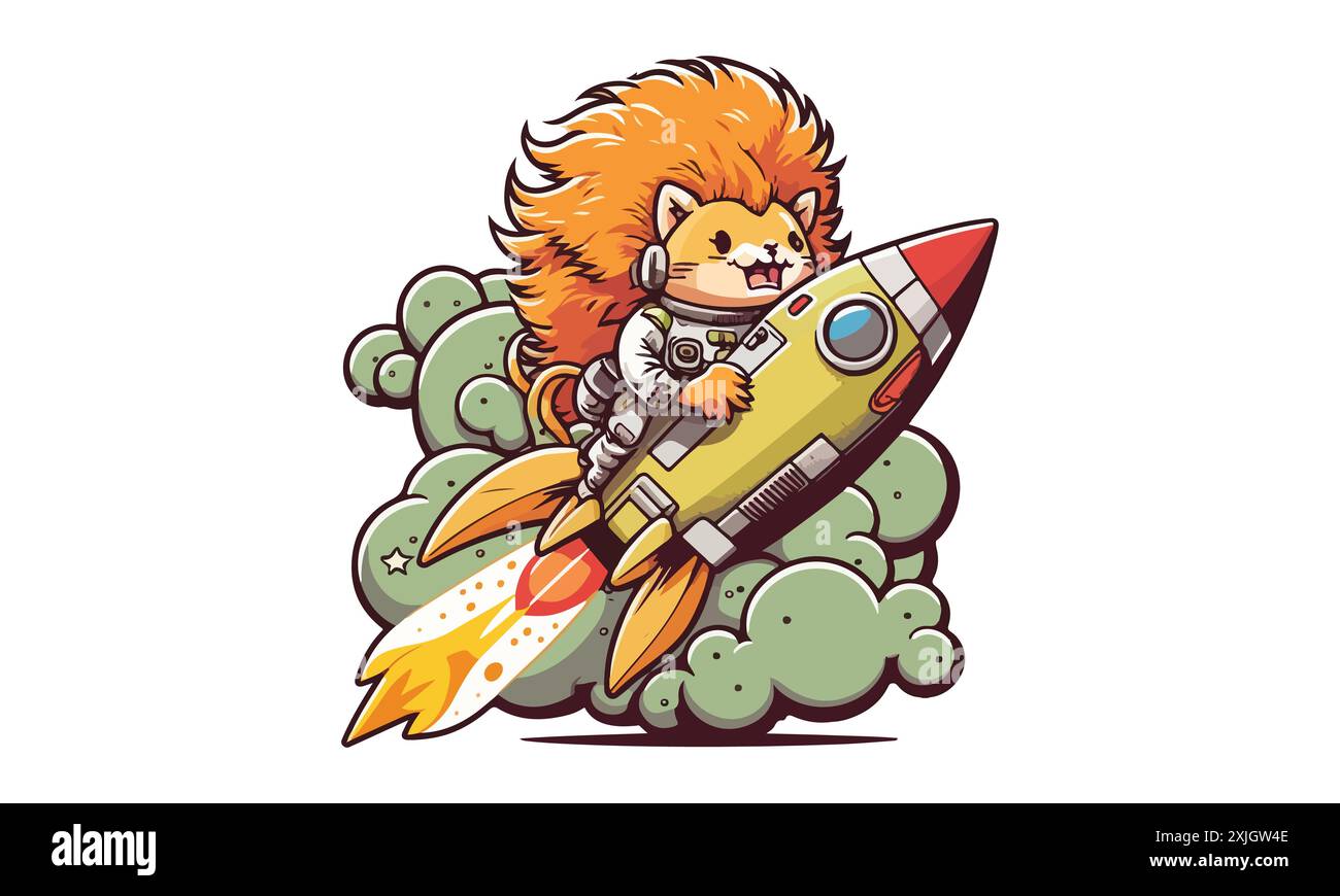 Lion Riding a Rocket Vector Illustration Stock Vector Image & Art - Alamy