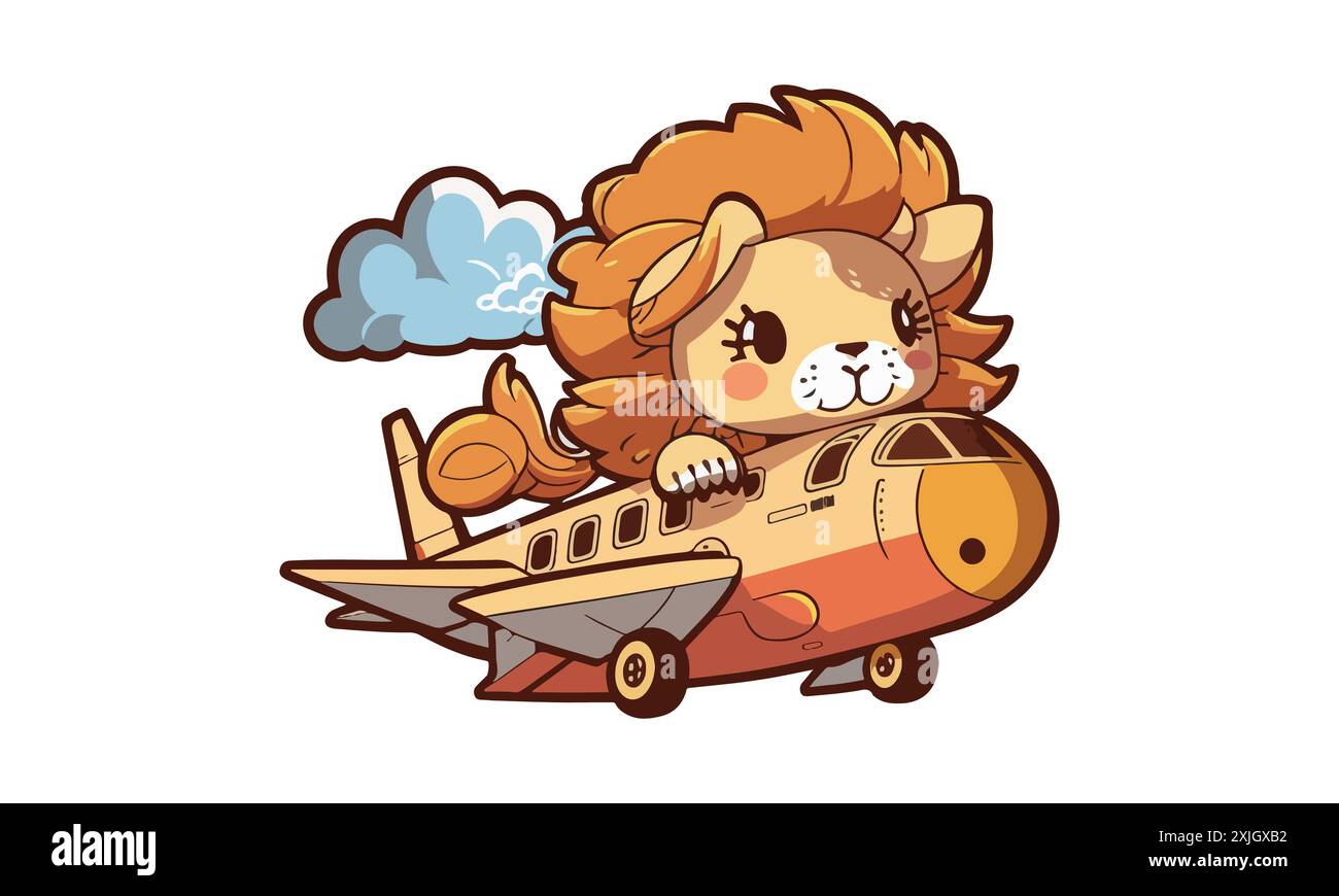 Lion Riding a Plane Vector Illustration Stock Vector Image & Art - Alamy