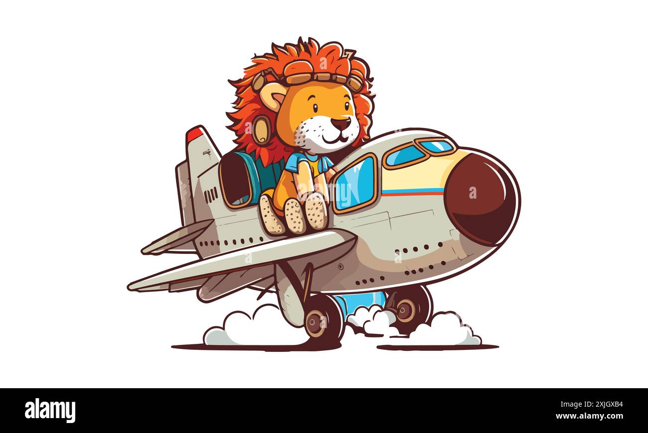 Lion Riding a Plane Vector Illustration Stock Vector Image & Art - Alamy