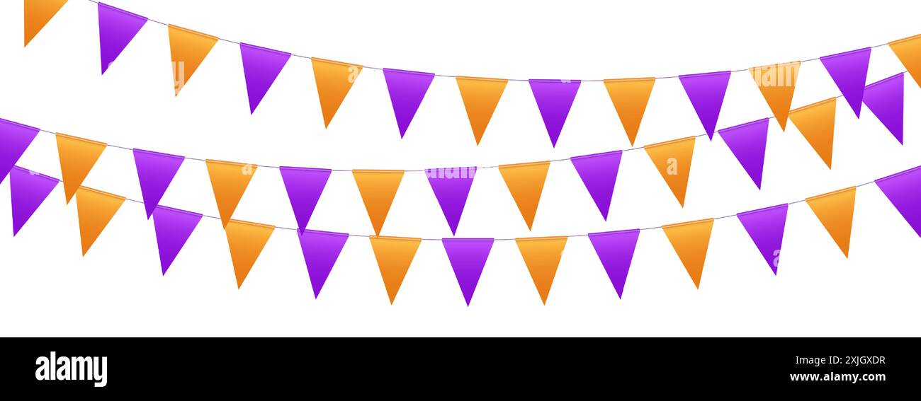 Halloween party flags, bunting flags garland, orange and purple ...
