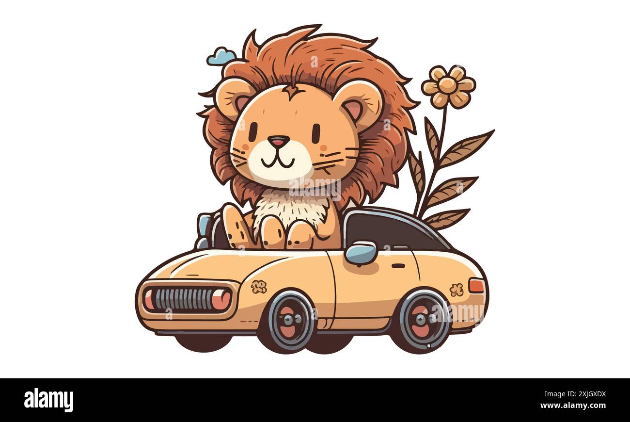 Lion Riding a Car Vector Illustration Stock Vector Image & Art - Alamy