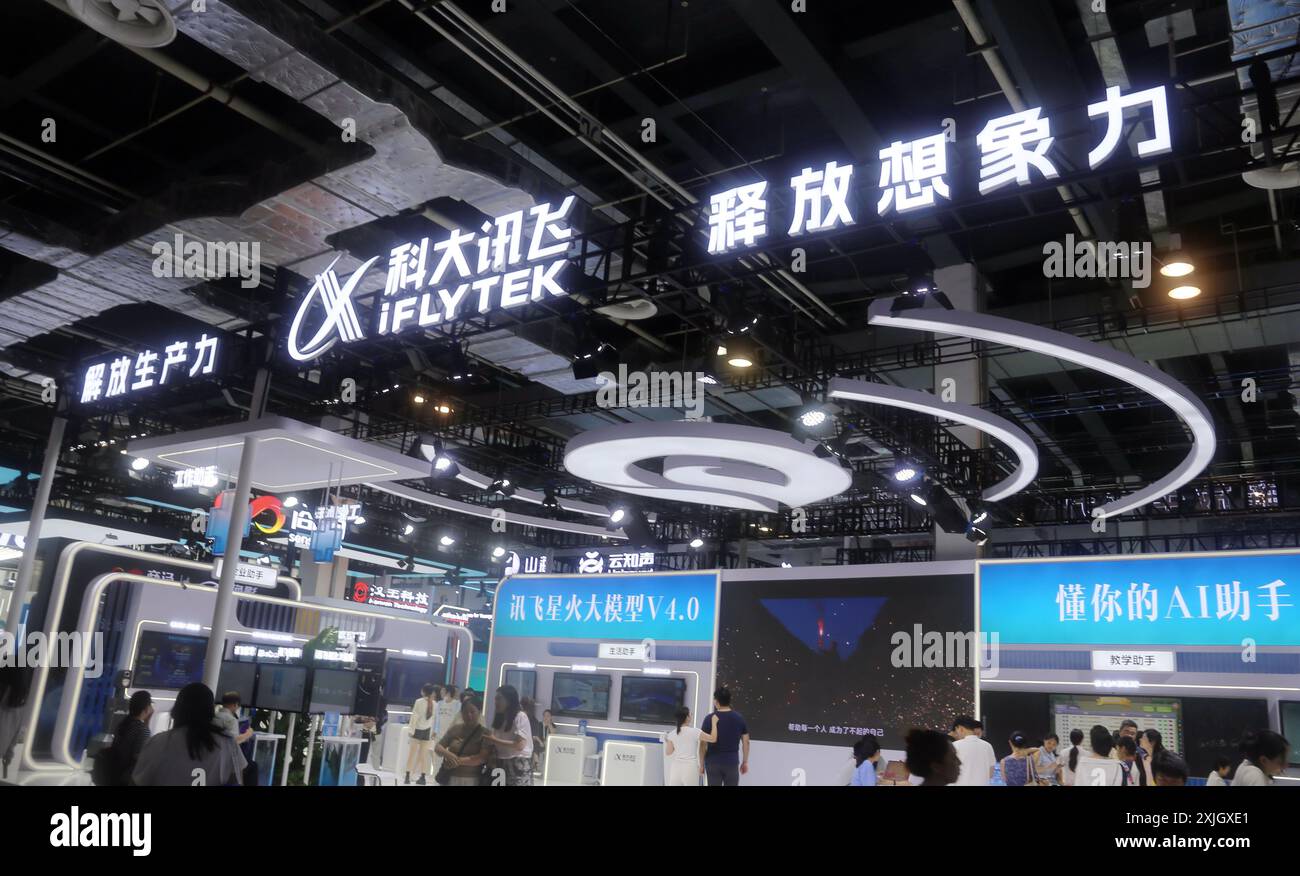 SHANGHAI, CHINA - JULY 7, 2024 - Visitors visit IFLYtek Spark Desk ...