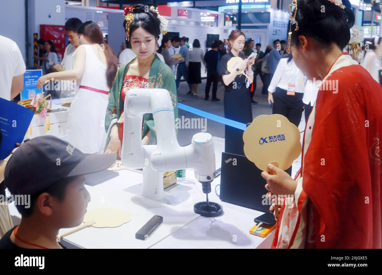 SHANGHAI, CHINA - JULY 7, 2024 - Visitors visit IFLYtek Spark Desk ...