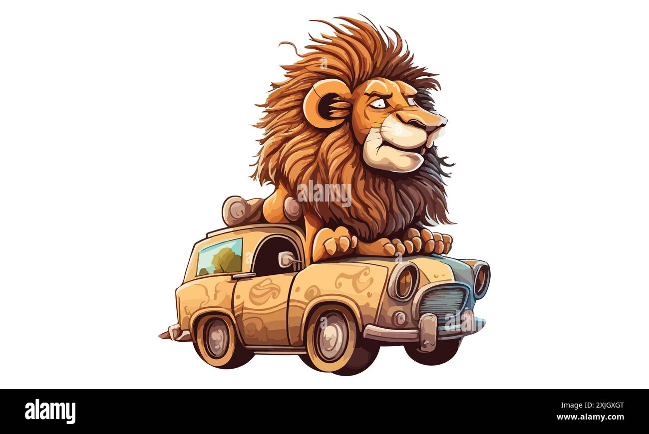 Lion Riding a Car Vector Illustration Stock Vector Image & Art - Alamy