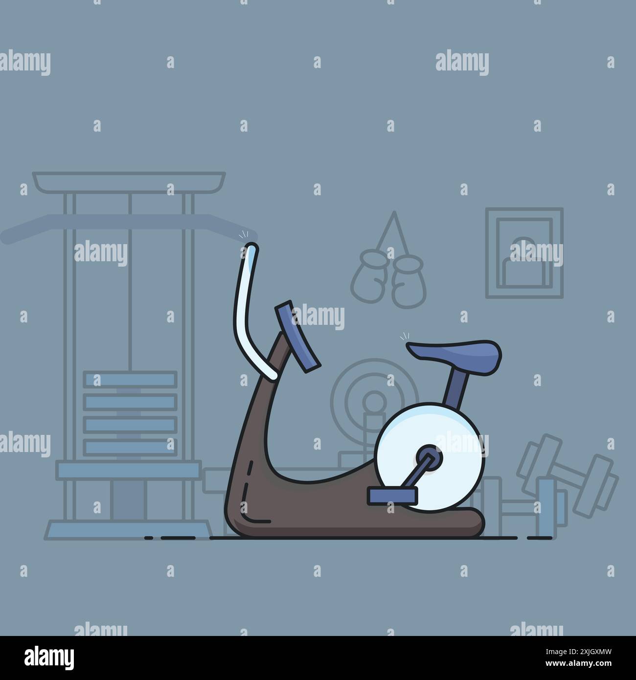 Exercise bike in the gym. Vector illustration in flat style Stock ...