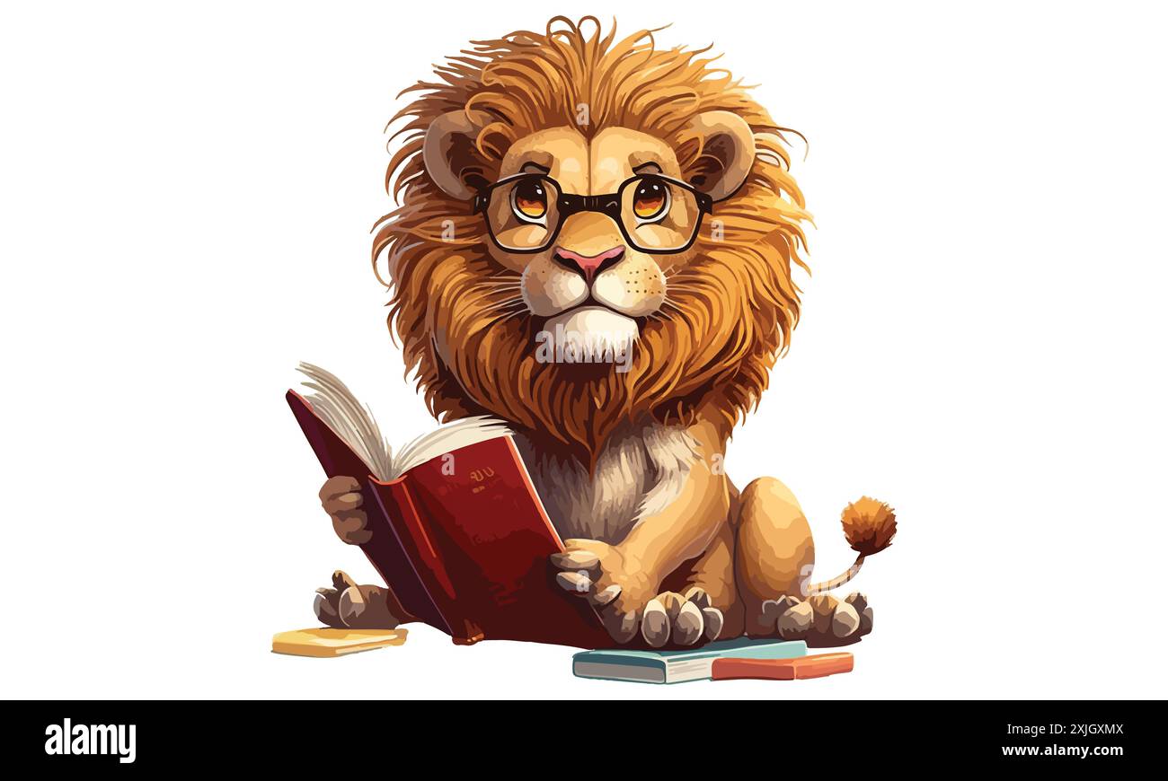 Lion Reading Vector Illustration Stock Vector Image & Art - Alamy