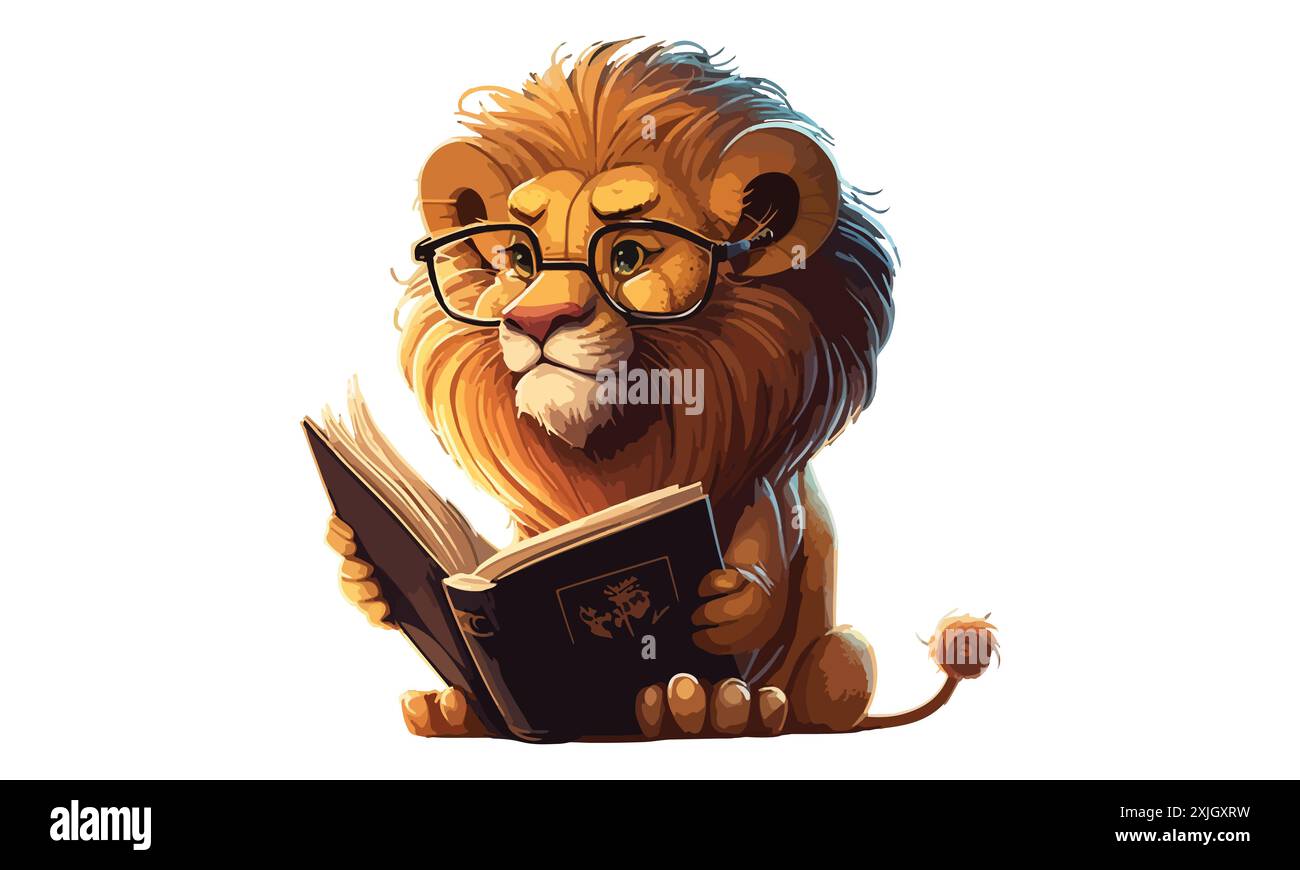 Lion Reading Vector Illustration Stock Vector Image & Art - Alamy