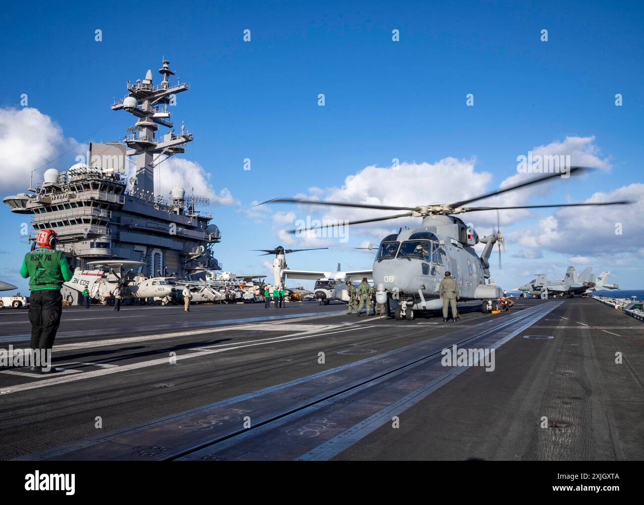 An Italian Leonardo AW101 (EH101) Merlin helicopter sits on the flight ...