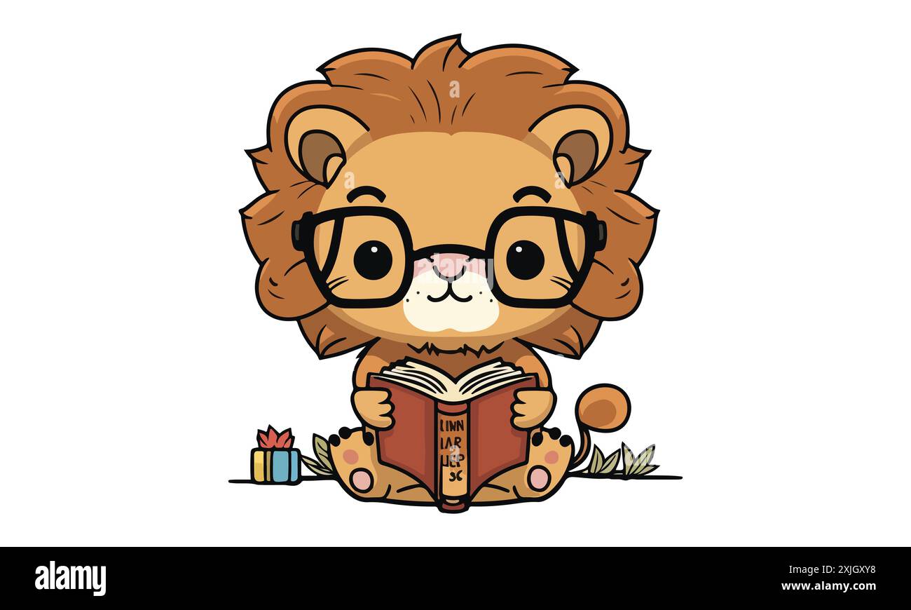 Lion Reading Vector Illustration Stock Vector Image & Art - Alamy