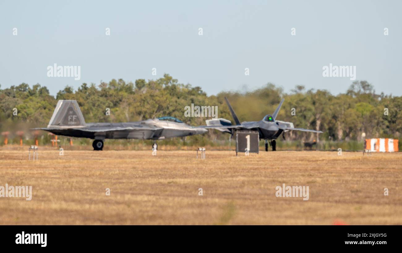 U.S. Air Force F-22A Raptors assigned to the 27th Expeditionary Fighter ...