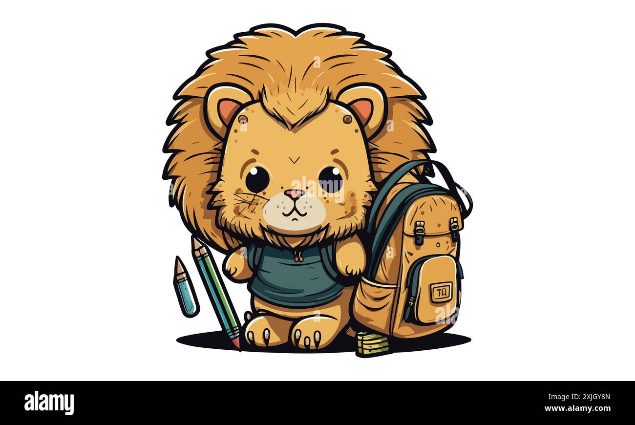 Lion Wears a school bag vector illustration Stock Vector Image & Art ...