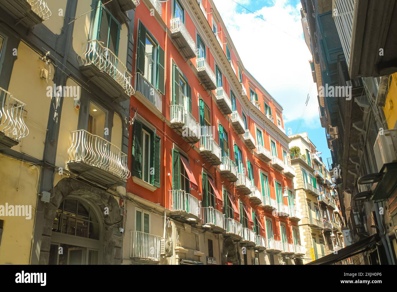 Bright red and yellow buildings in the southern Italian city on the ...