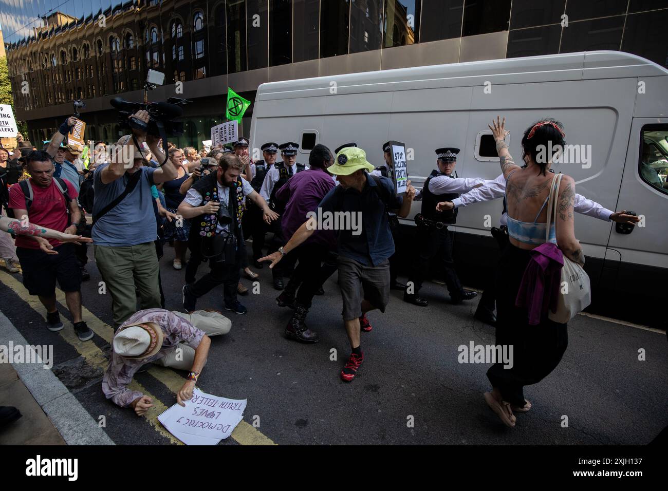 Protesters outside Southwark Crown Court as Roger Hallam and others are ...