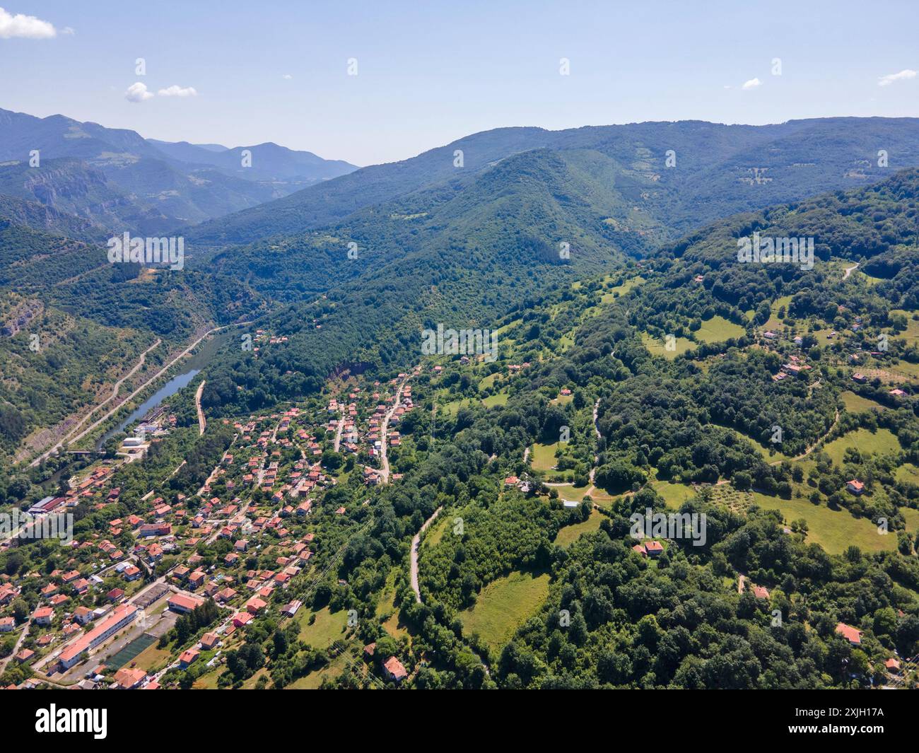 Aerial view of Iskar river Gorge near Lakatnik Rocks, Balkan Mountains ...