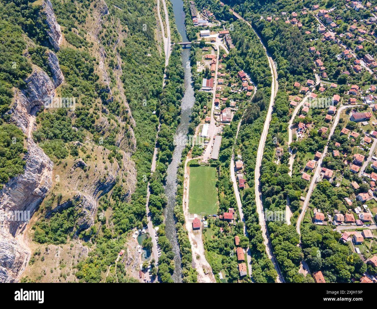 Aerial view of Iskar river Gorge near Lakatnik Rocks, Balkan Mountains ...