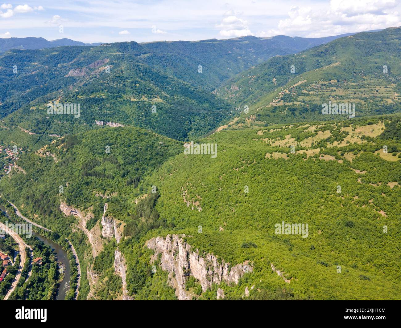 Aerial view of Iskar river Gorge near Lakatnik Rocks, Balkan Mountains ...