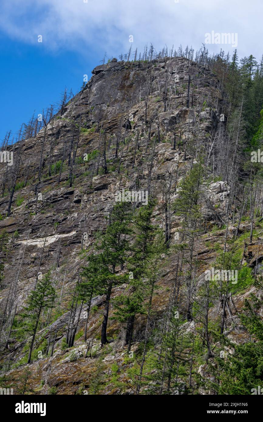 Route 20 between Newhalem and Diablo, Washington, USA. Steep mountain ...