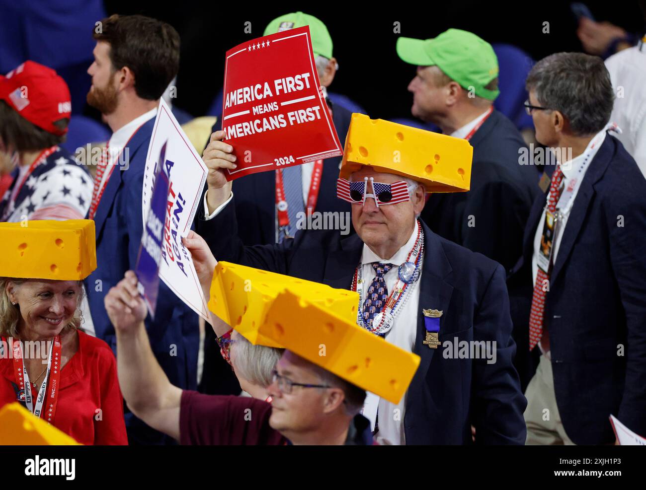 Milwaukee, United States. 18th July, 2024. Wisconsin delegates wear ...
