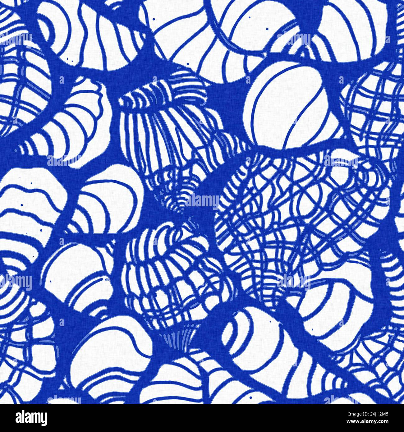 Azure blue white shell motif with linen seamless batik background ...