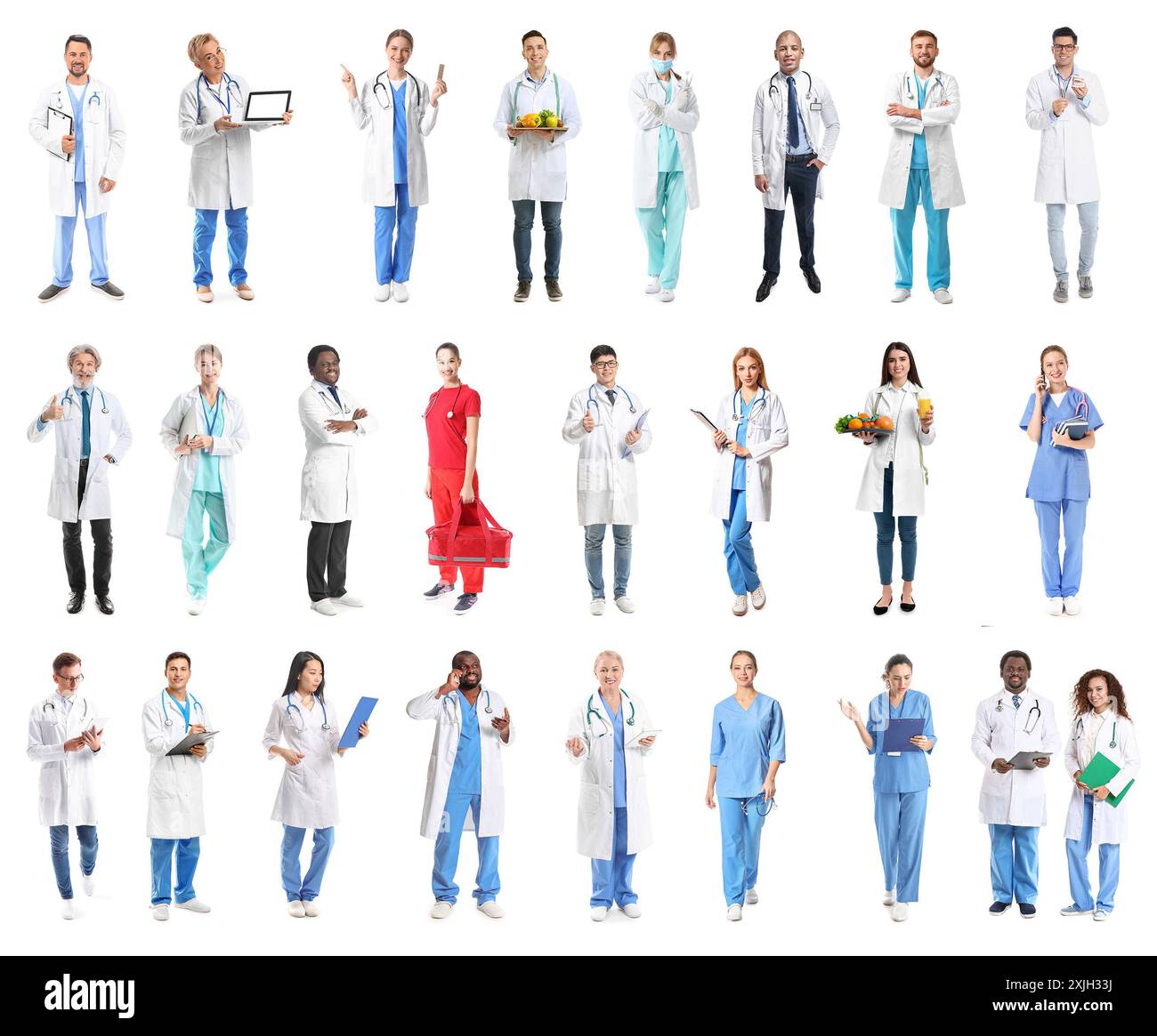 Big collage of different doctors on white background Stock Photo - Alamy
