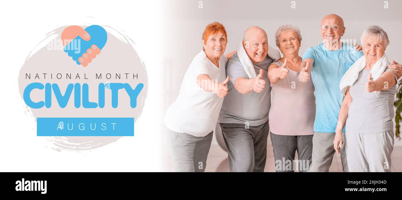 Banner for National Civility Month with elderly people showing thumb-up ...